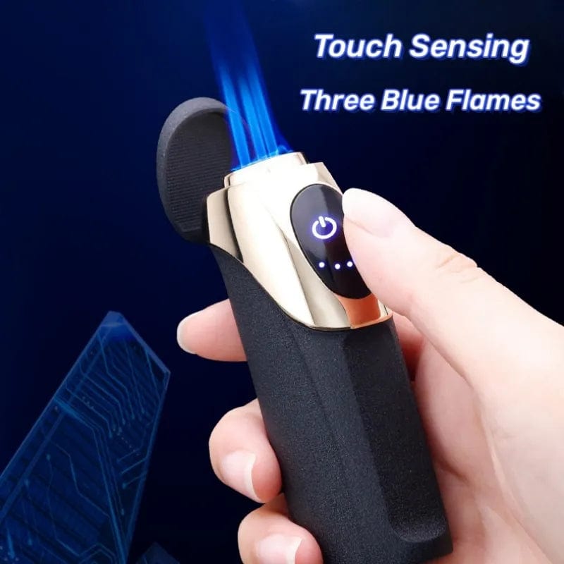 Electric Touch Sensing Display Torch Lighter, Triple Jet Blue Flame, R ...